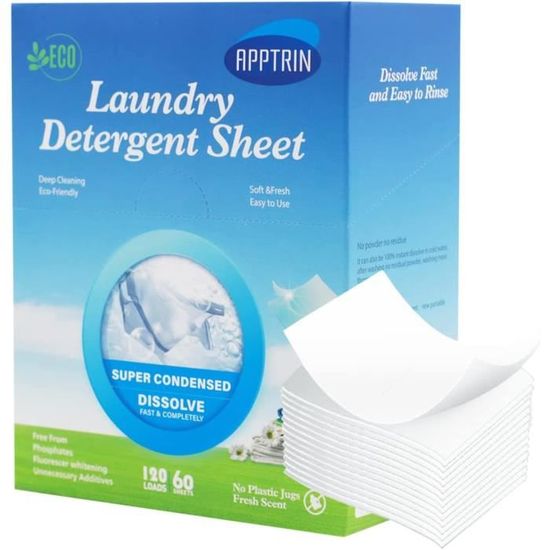 Feuilles De Détergent À Lessive, 60 Feuilles-120 Lavages Feuilles De ...