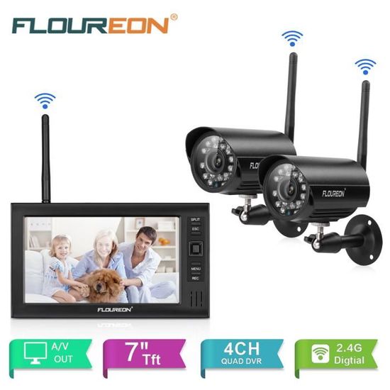 FLOUREON Kit de Camera de Surveillance Sans Fil Exterieur Numérique 2 ...