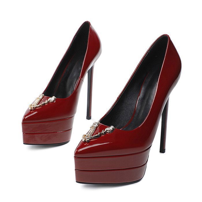 Talons hauts pointus en cuir laqué pour femmes,talons aiguilles,talons ...