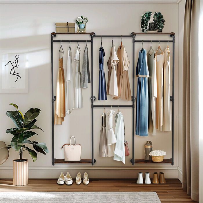 Portant à Vêtements Mural 185x200cm - Penderie Murale Industriel avec ...