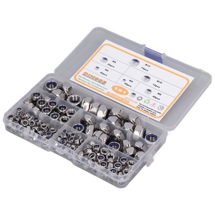 Akozon jeu d'écrous de blocage Écrous de quincaillerie 181PCS 6 tailles Insert en nylon Écrous ...