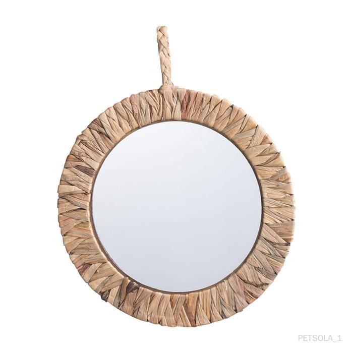 Miroir Rond - Vintage - Marron - 25cm - Tissé en Rotin de Paille ...