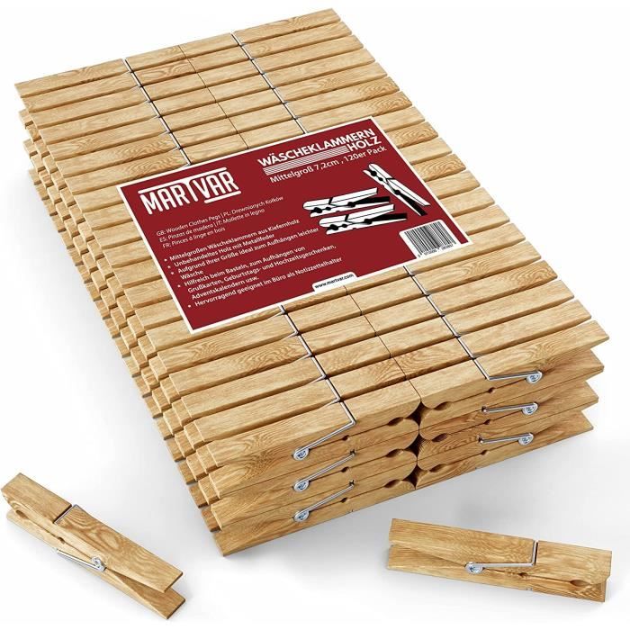 AJW-Martvar Lot de 120 pinces à linge en bois de pin stable avec ...