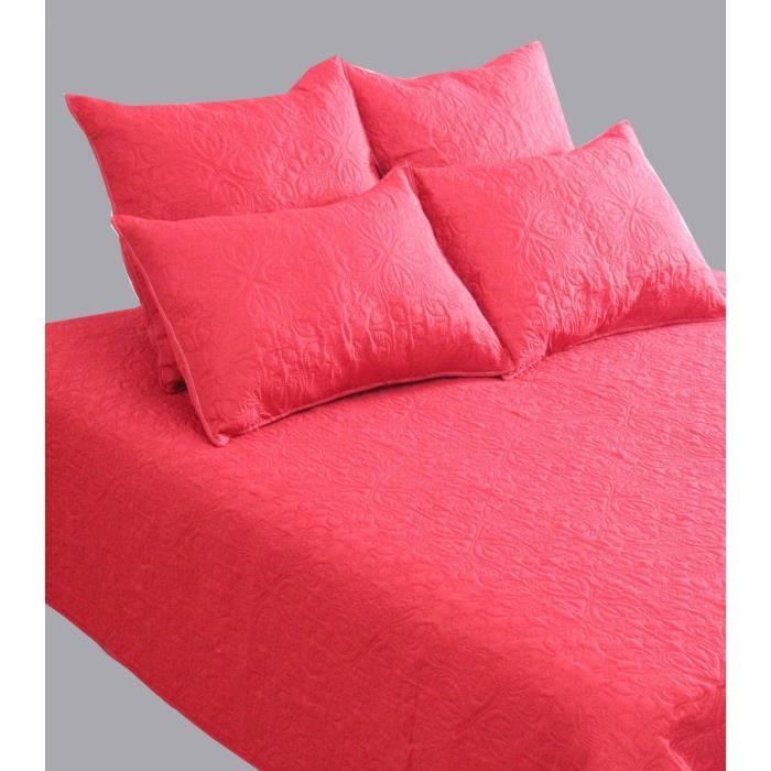 Couvre lit boutis uni 5 pièces pour lit 2 places - Couleur: Rouge-Rouge ...