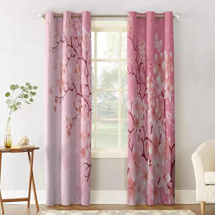 Rideau Occultant Salon Rideaux À Oeillets Chambre 3D Rose Plantes ...