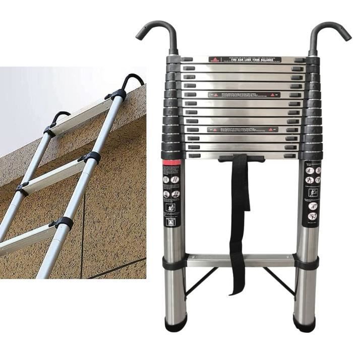 Échelle télescopique en Acier inoxydable- 5 m - Extensible - Avec 2 ...