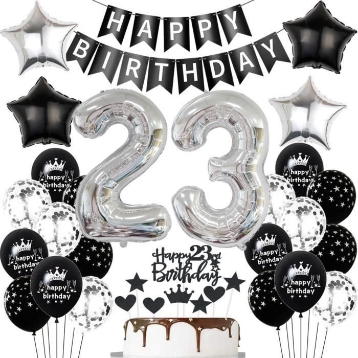 Ballons 23 Ans Noir Argent 23 Ans Anniversaire,Noir Argent Décoration ...