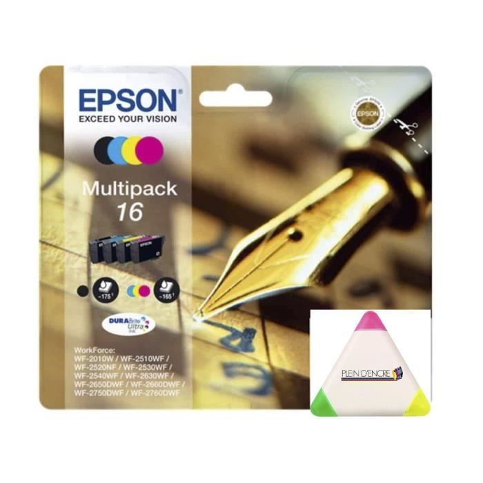 Pack 4 cartouche encre Epson 1626 serie 16 Stylo Plume pour imprimante Epson WF 2650 WF2650 + un ...