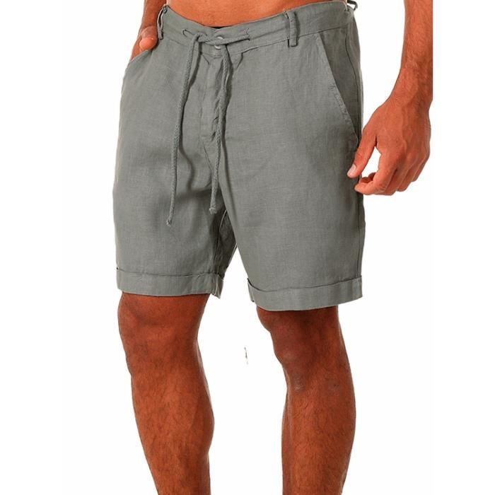 Shorts pour hommes en lin - Gris - Short d'été uni à nouer Gris ...