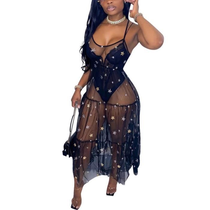 Minetom Robe Décolleté Sans Manches Femme Filet à Mailles Larges