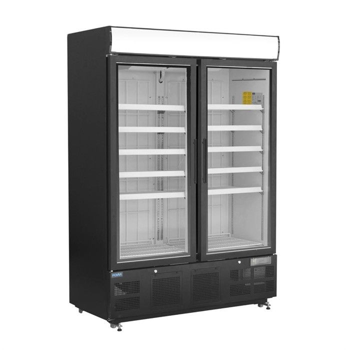 Frigo Professionnel Vitré Noir avec Caisson Lumineux Série G 920L ...