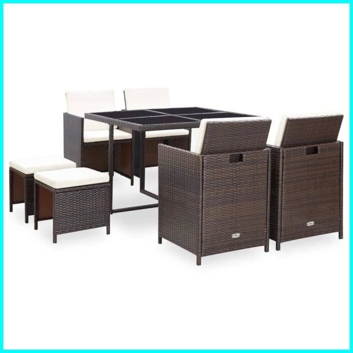 DXBK Salon de jardin encastrable et coussins 9 pcs Rotin Marron 42526 ...