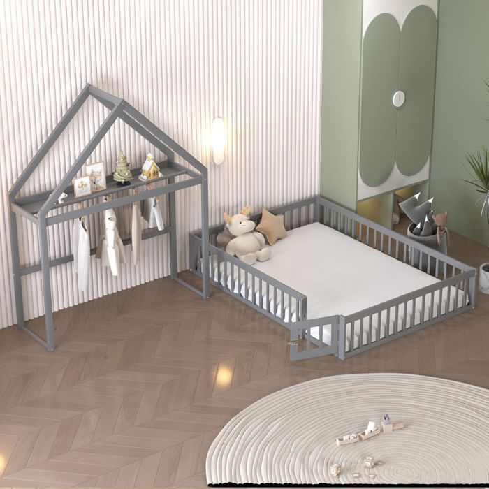 Lit Cabane Enfant 140x200 - avec Barrière de Sécurité - Lit Enfant ...