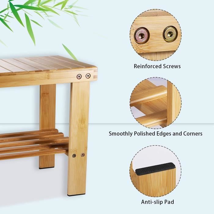 Tabouret Bas en Bamboo Naturel avec Etagère de Rangement pour Enfants ...