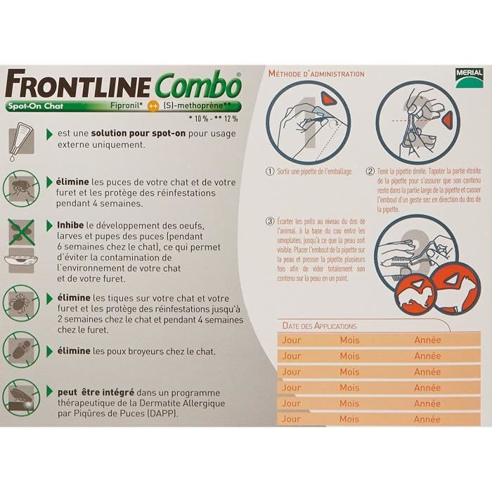 FRONTLINE Combo Anti-parasitaire Puce et Tique pour chat 6 Pipettes ...