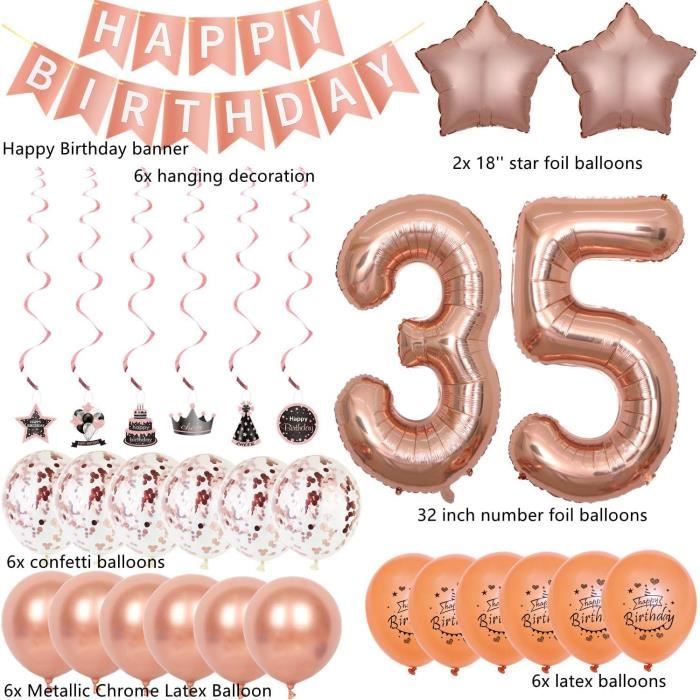 Décoration 35 Ans Anniversaire Or Rose, Ballon 35 Ans Anniversaire ...