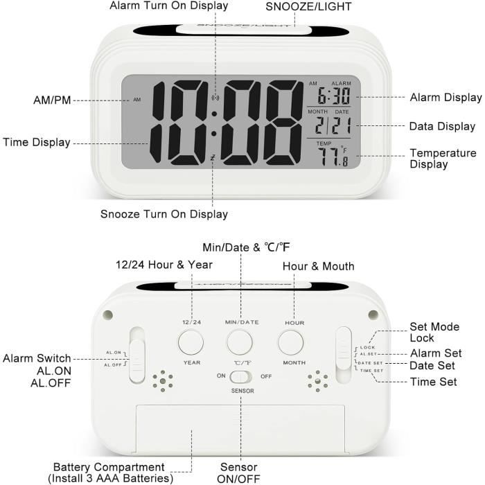 Réveil Numérique Reveille Digital Reveil Matin Silencieux Et ...