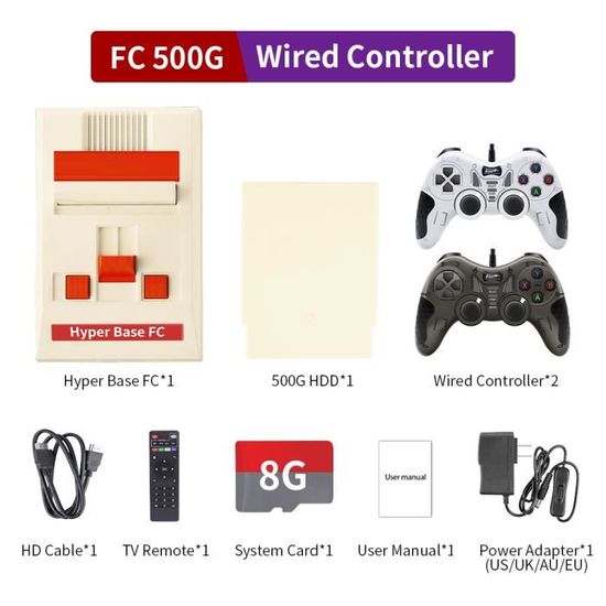 FC-500G-218BW-2 - Rétro Console de Jeu Vidéo 4K UHD Hyper Base FC Boîte ...