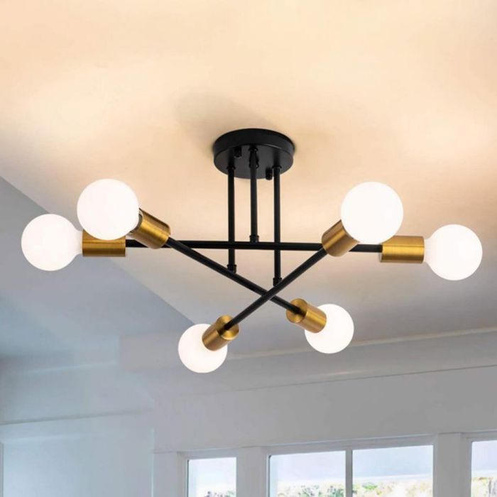 WOTTES Plafonnier Industriel 6 Lumières, Lustre Vintage Noir Suspension ...