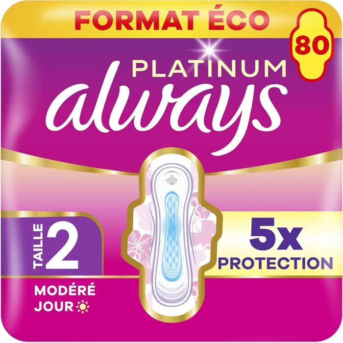 Platinum Serviettes Hygiéniques,Taille 2,Long,80 Serviettes Avec ...