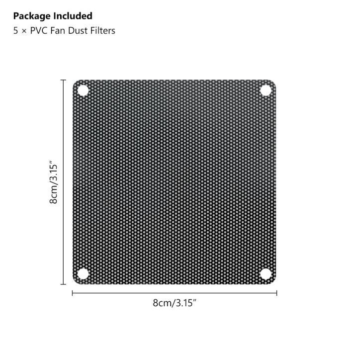 80 mm noir - 5PCS PC Cooler Fan Filter Black White PVC Mesh Dust Filter ...
