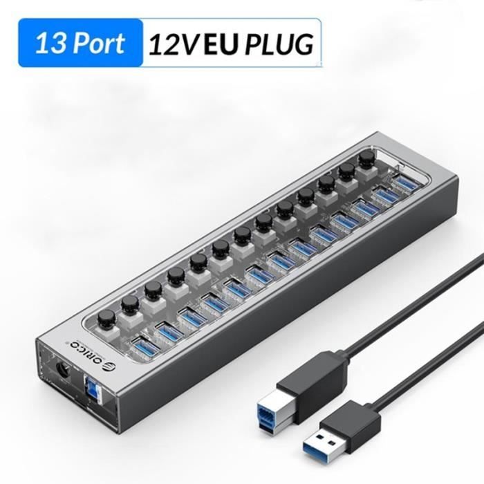 13 ports UE - hub usb 3.0 5Gbps avec charge rapide QC, adaptateur ...