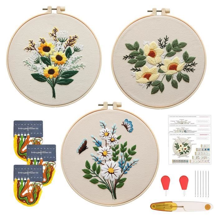 Lot de 3 Kit de broderie-kit broderie debutant-Set de Point de Croix ...