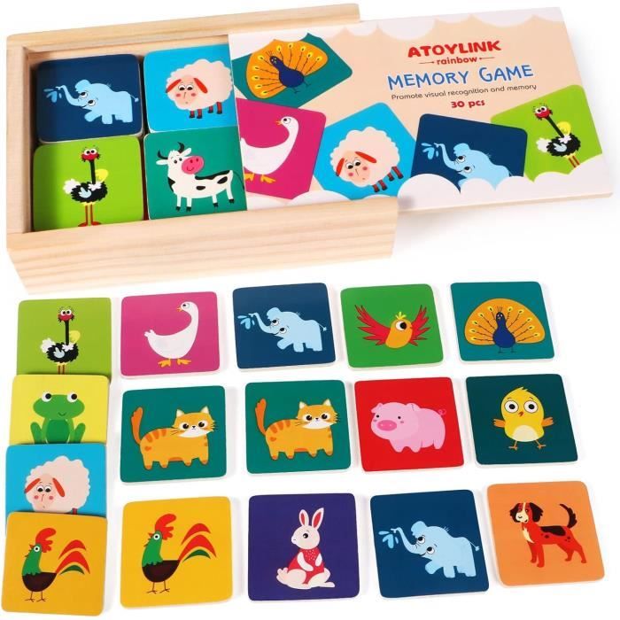 30Pcs Jeu De Mémoire En Bois Jeux Éducatifs Pour Enfants 2 3 4 5 Ans ...