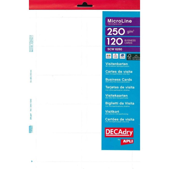 Pochette 120 cartes de visite blanches DECADRY - MicroLine - 250g 85 x ...