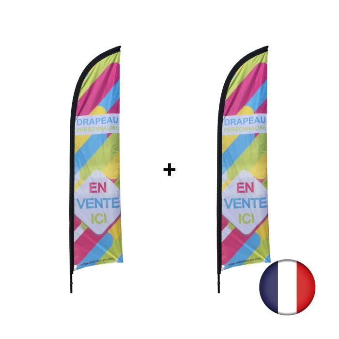 Drapeau personnalisé de dimensions 270 x 70 cm avec mât. Lot de 2 ...