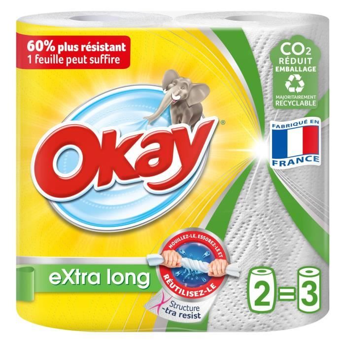 LOT DE 5 - OKAY - Extra Long Essuie-tout compact - paquet de 2 rouleaux ...