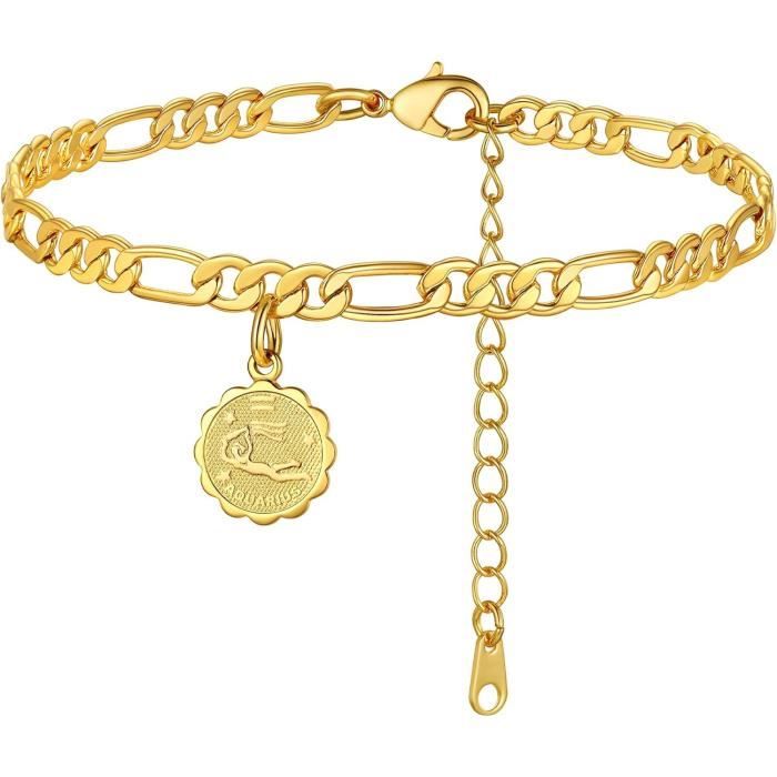 Bracelet Cheville Pour Femme Fille En Acier Inoxydable-Laiton 12 Signes ...