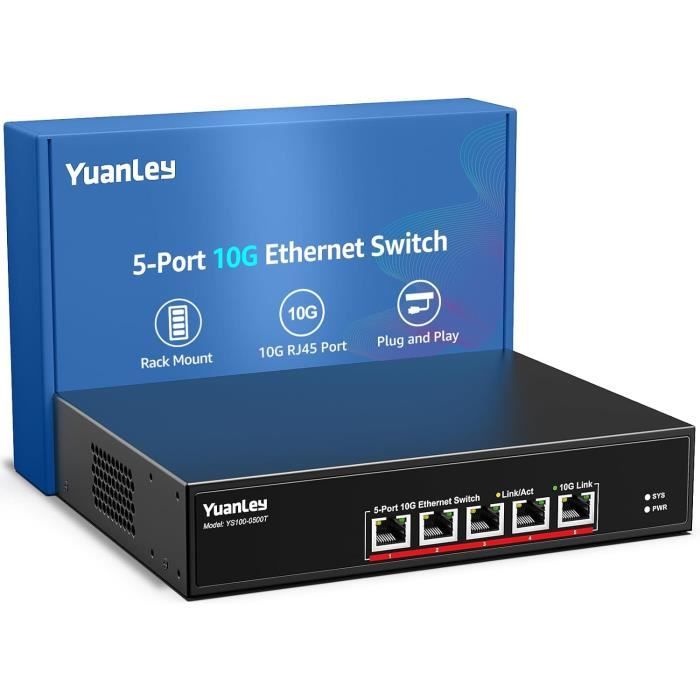 5 Port 10G Commutateur Ethernet, 5 Ports Rj45 10Gbps, Vitesse Auto ...