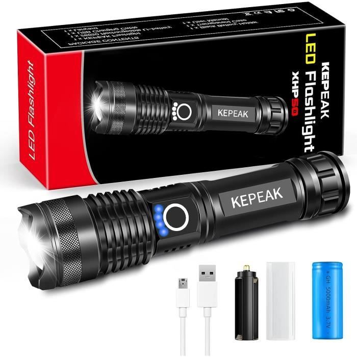 KEPEAK Lampe Torche LED Ultra Puissante 5000 Lumens Lampe de Poche avec ...
