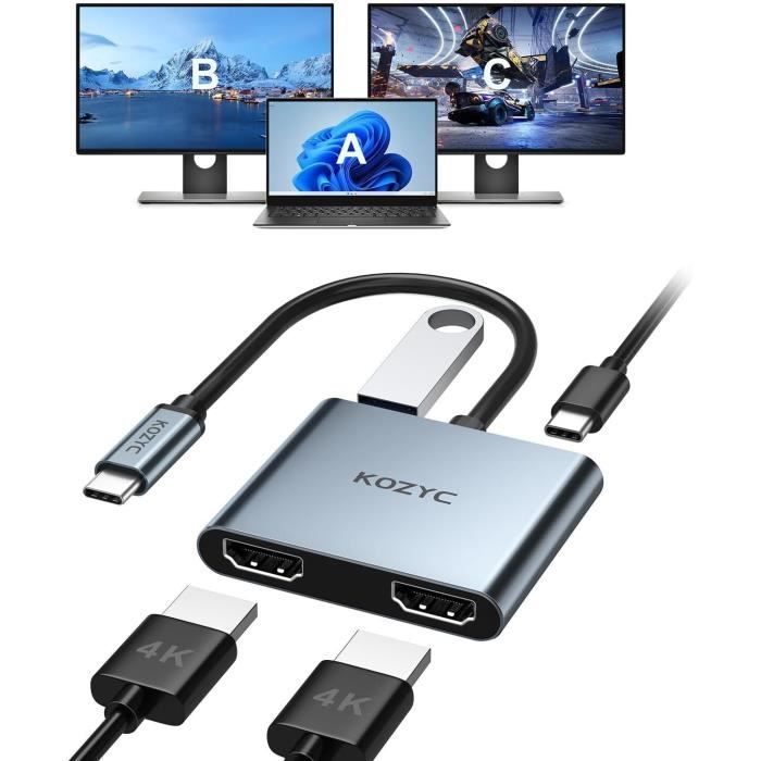 USB C to Dual HDMI Adapter, KOZYC USB C Hub Multiport Adapter avec 2 ...
