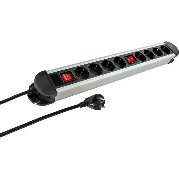 Multiprise 8 Prises En Aluminium Avec 2 Interrupteurs Lumineux (4+4 ...
