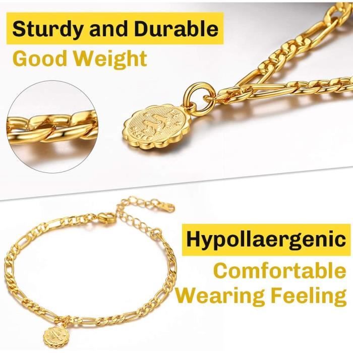 Bracelet Cheville Pour Femme Fille En Acier Inoxydable-Laiton 12 Signes ...