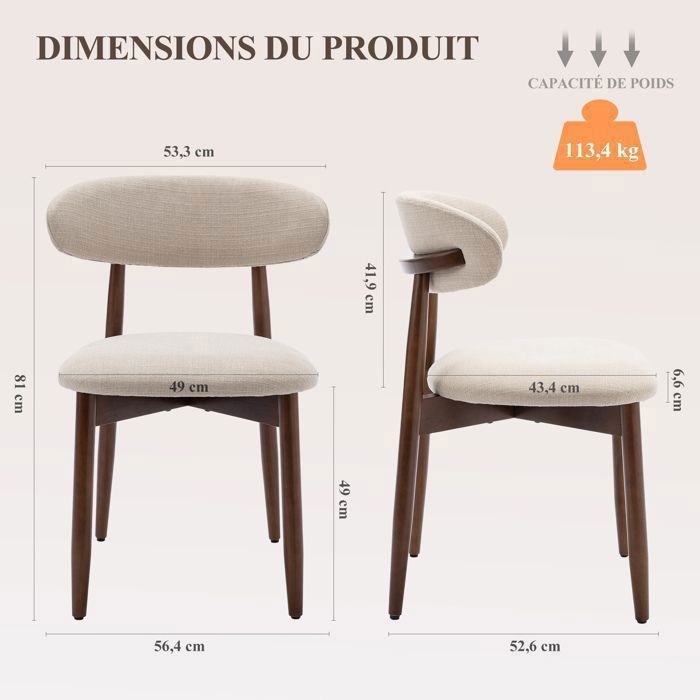 Colamy chaise-Lot de 2 Chaises -Chaise de Salle à Manger, Design ...