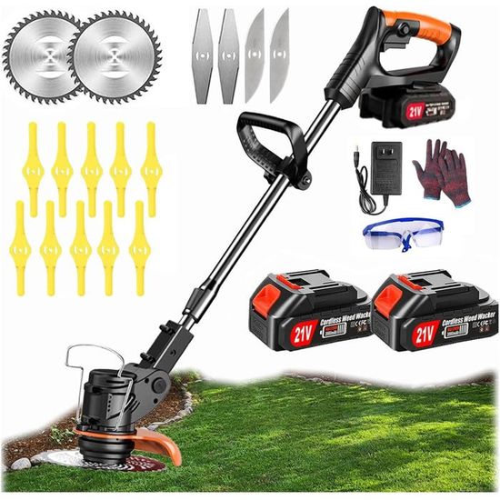 Coupe Bordure sans Fil avec Batterie,Debroussailleuse Electrique sans Fil,(2 Batteries de 4,0 A ...