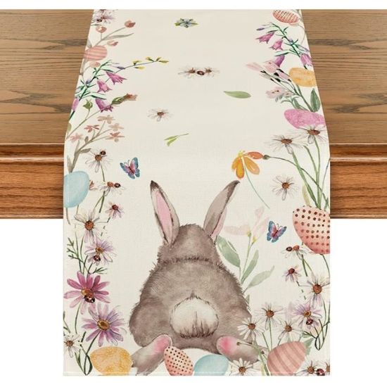 Chemin De Table De Pâques - Motif Fleur De Lapin - Lavable - Moderne ...