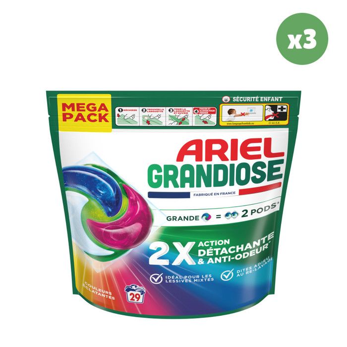 3x29 Pods Grandiose Couleurs Eclantantes - Lessive en capsules - Ariel ...