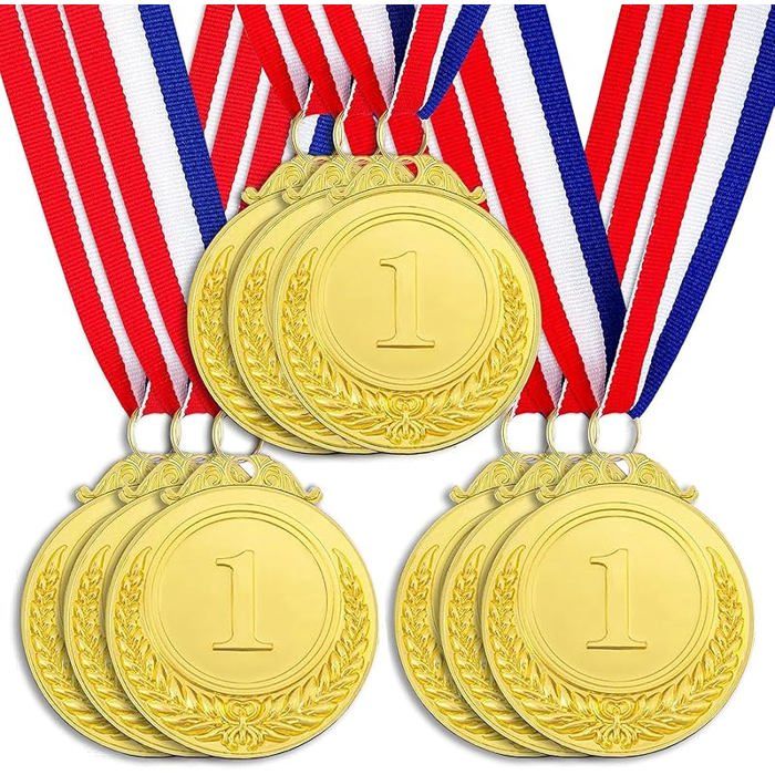 9-Pack Award Medals (Gold Finish – Gold/Silver/Bronze Options with Neck ...
