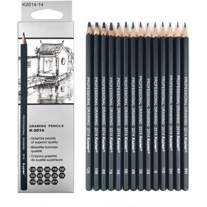 Lot de 14 crayons de dessin pour croquis en graphite 12B 10B 8B 7B 6B 5B 4B 3B 2B B HB 2H 4H 6H ...
