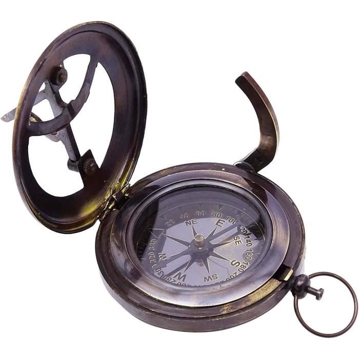 Boussole De Poche Magnétique Avec Cadran Solaire En Laiton Marron[u818 ...