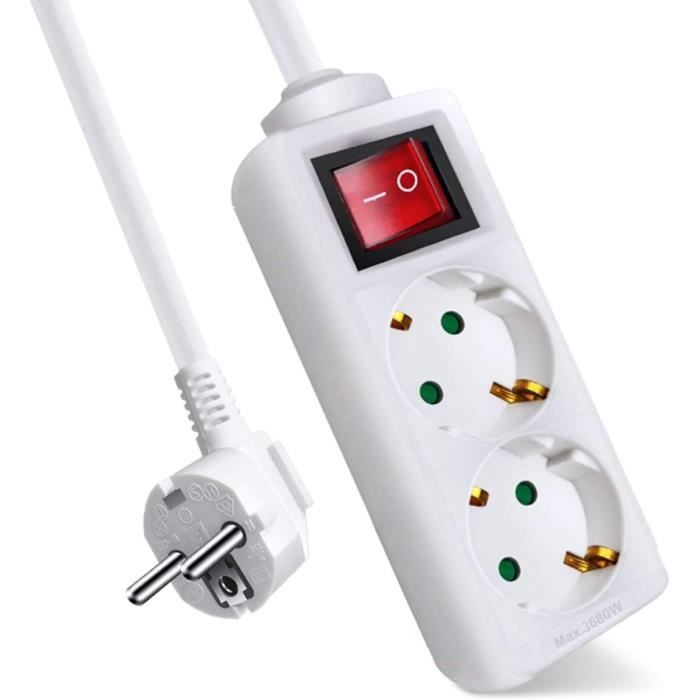 Rallonge Multiprise Avec 2 Prises Et Interrupteur, Câble 1,5 M Pour La ...