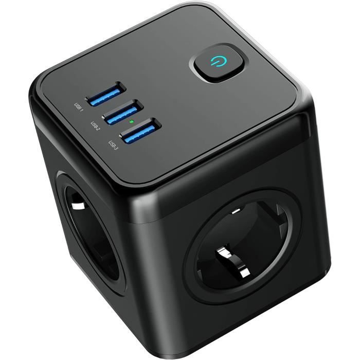 Prise Usb Multiple Multiprise Murale Cube 4 Prises Avec 3 Usb Secteur ...
