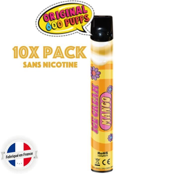 10 x PUFF jetable ICE CREAM MANGO Cigarette électronique 600 PUFF sans ...