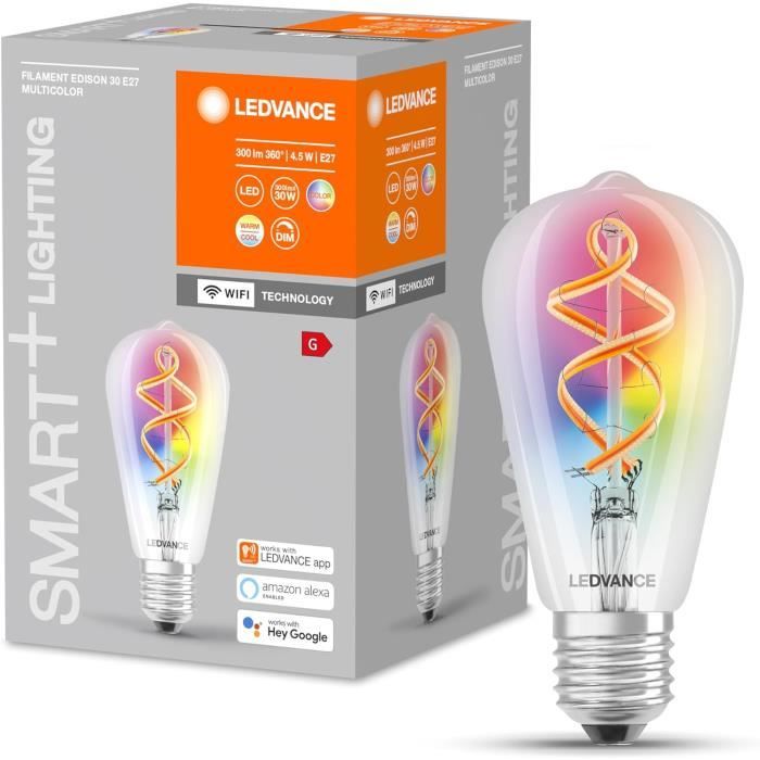 Ampoule Led Intelligente Avec Wifi, E27, Couleurs Rvb Modifiables, Forme Edison, Filament Coloré ...