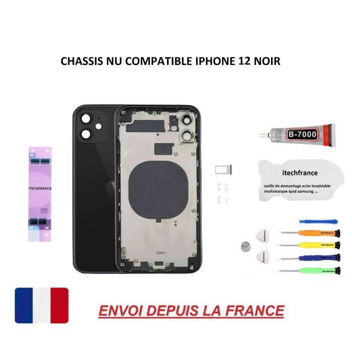 Châssis arrière NU compatible iphone 12 NOIR vitre arrière, qualité ...