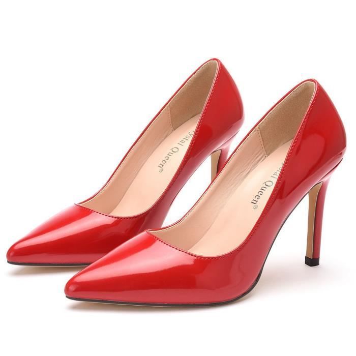 Escarpins Cuir Verni Rouge Pointe Sexy Les Cent Talon Fin 9cm-G391 ...